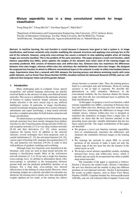 Mixture Separability Loss In A Deep Convolutional Network For Image