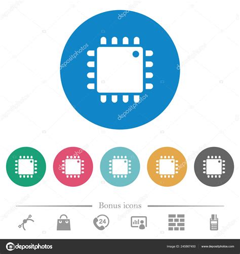 Computer Processor Flat White Icons Color Backgrounds Bonus Icons Included Stock Vector By