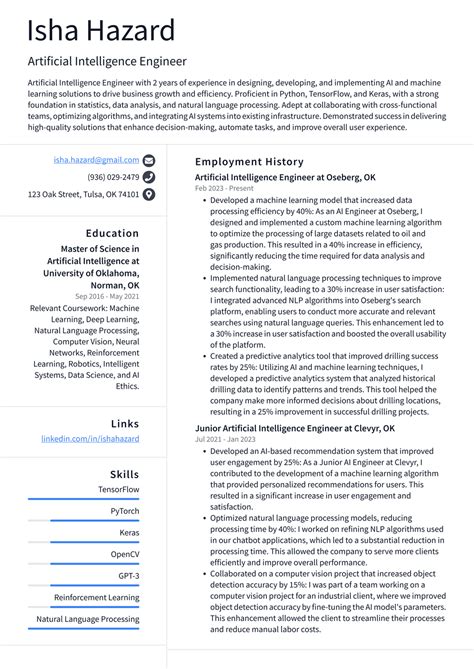 Uber Artificial Intelligence Engineer Resume Examples