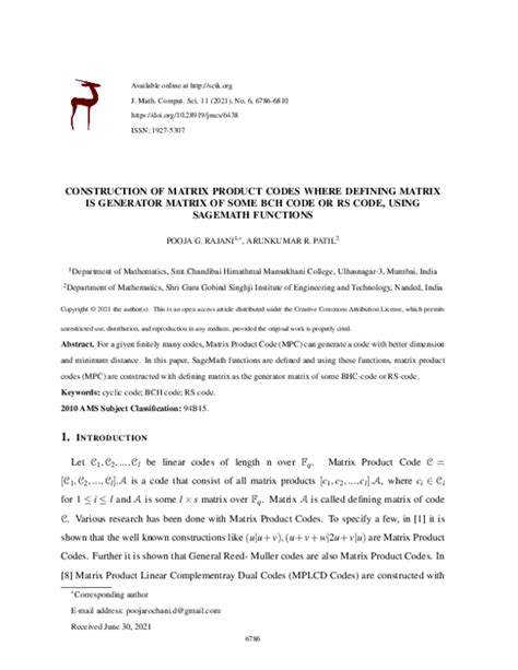 Pdf Construction Of Matrix Product Codes Where Defining Matrix Is