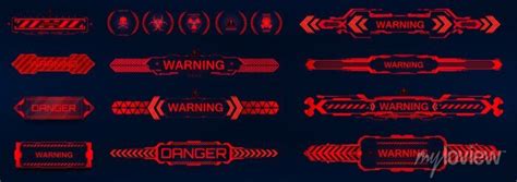 Futuristic Warning Signs In Hud Interface Style Red Notification Canvas Prints For The Wall