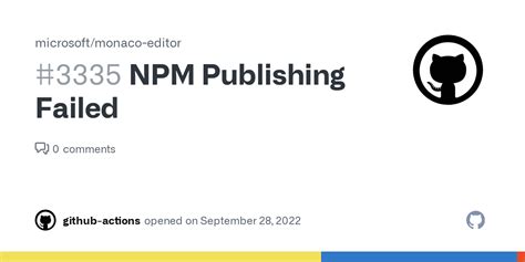 Npm Publishing Failed · Issue 3335 · Microsoftmonaco Editor · Github