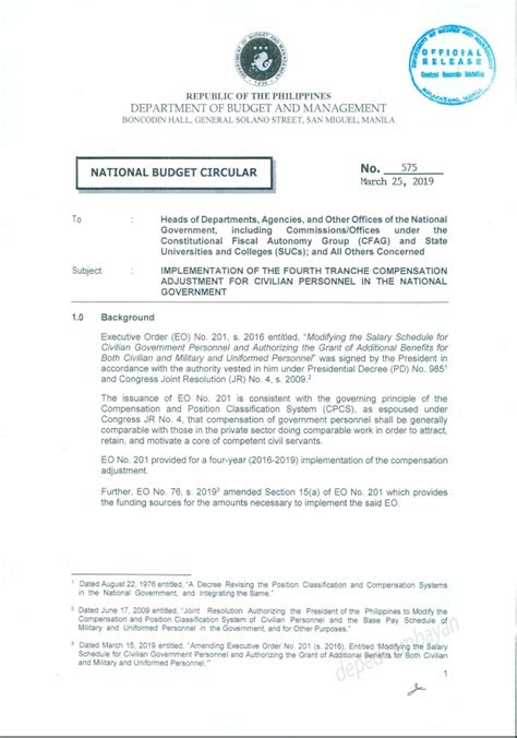 Dbm Issues Guidelines On The Implementation Of 4th Tranche Salary Adjustment Depedtambayanph