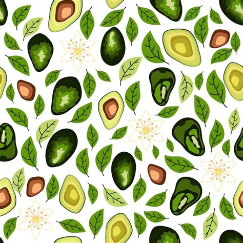 Premium Vector | Avocado seamless pattern Whole and sliced avocado with leaves and flowers