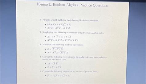 Solved K Map Boolean Algebra Practice Questions Chegg