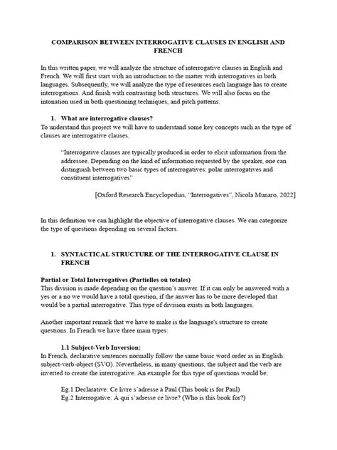 Interrogative Clauses French Vs English Pdf Question Clause