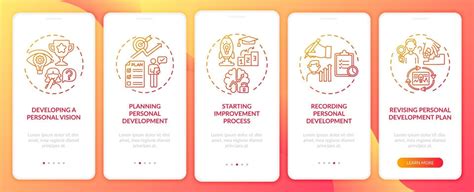 Personal Development Steps Red Onboarding Mobile App Page Screen With Concepts 2255533 Vector