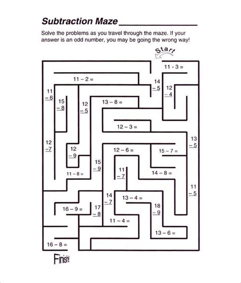 Free Math Worksheets Subtraction Maze Worksheet