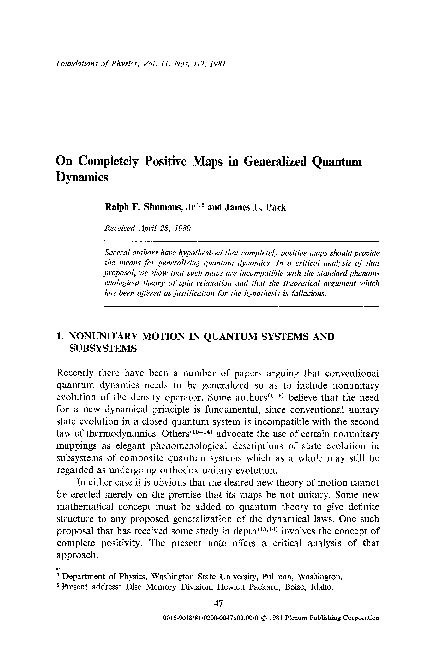 Pdf On Completely Positive Maps In Generalized Quantum Dynamics