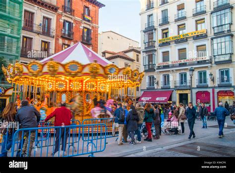 Carousel At Christmas Time Santa Cruz Square Madrid Spain Stock