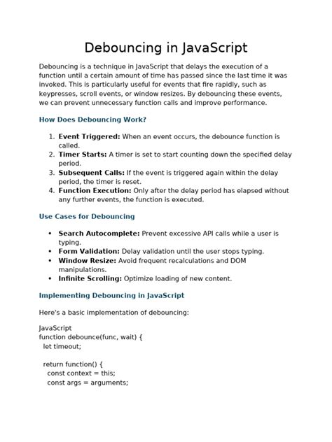 Debouncing In Javascript Pdf Java Script Function Mathematics