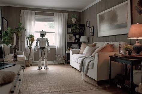 Premium Ai Image Humanoid Robot Interacting With Smart Home System Created With Generative Ai