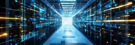 Futuristic Data Center Information Flow In A Server Room Big Data Cloud