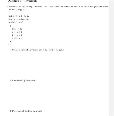 Question 1 Invariants Consider The Following
