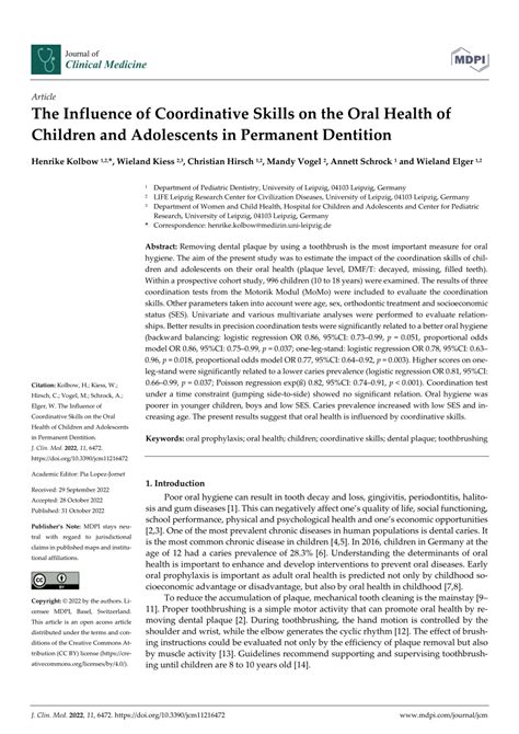Pdf The Influence Of Coordinative Skills On The Oral Health Of
