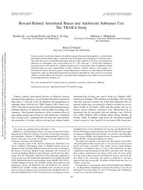 Pdf Reward Related Attentional Biases And Adolescent Substance Use