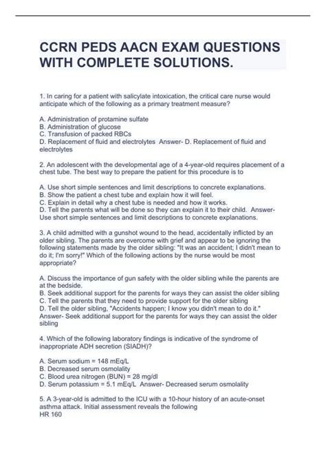 Ccrn Peds Aacn Exam Questions With Complete Solutions Ccrn Pediatric Stuvia Us