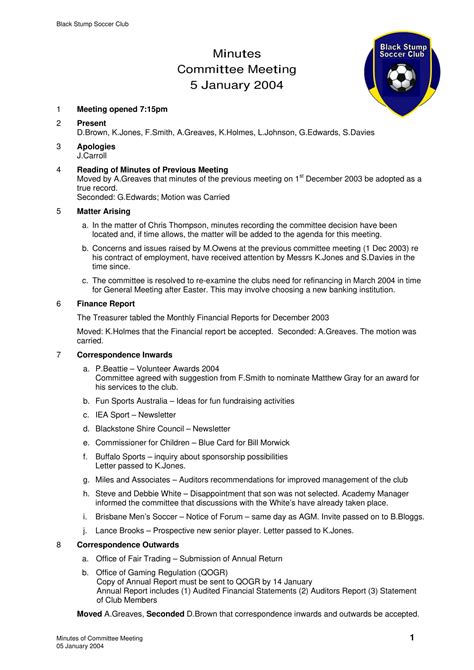 Special Meeting Minutes Template