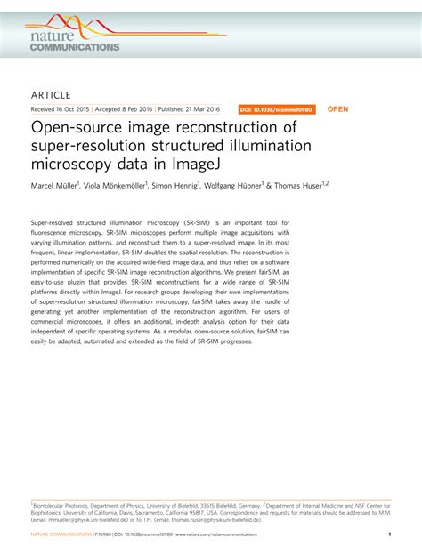 Pdf Open Source Image Reconstruction Of Super Resolution Structured Illumination Microscopy