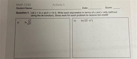 Estion Let U Lna And V Lnb Write Each Expression Chegg Com
