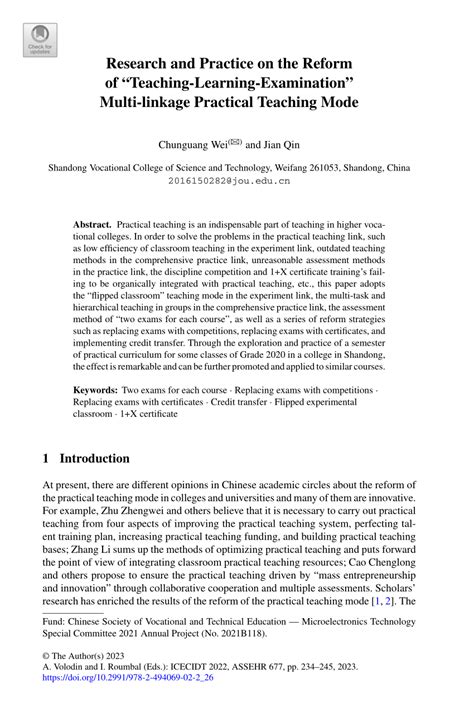 Pdf Research And Practice On The Reform Of Teaching Learning