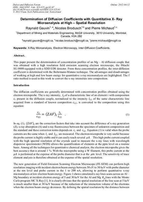 Determination Of Diffusion Coefficients With Quantitative X Ray Microanalysis At High Spatial