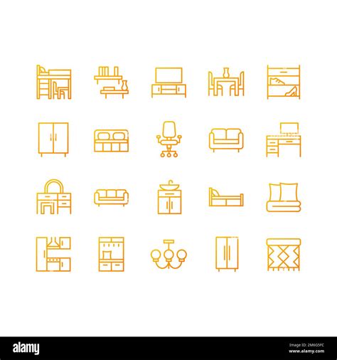 furniture department pixel perfect gradient linear vector icons set