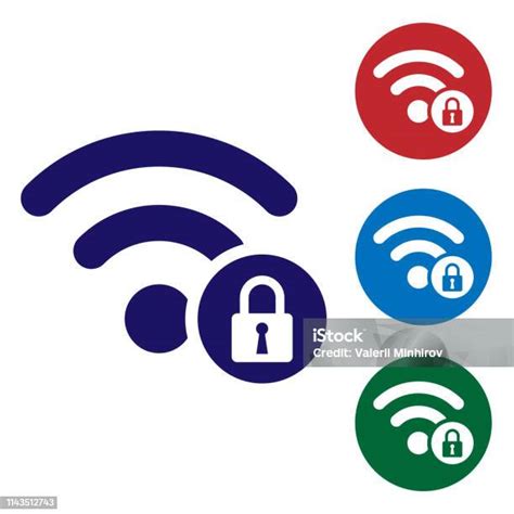 블루 와이파이 잠금 기호 아이콘 흰색 배경에 고립 암호 Wifi 기호입니다 무선 네트워크 아이콘입니다 와이파이 존 원 버튼의 색상 아이콘을 설정 합니다 벡터 일러스트 0명에