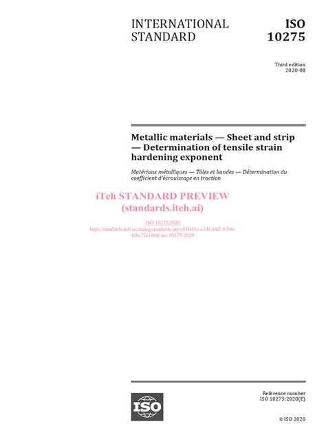 iso 10275 2020 strain hardening coefficient pdf yield