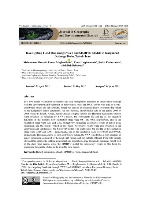 Pdf Investigating Flood Risk Through Swat And Simhyd Models In