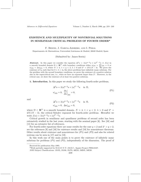 Pdf Existence And Multiplicity Of Nontrivial Solutions In Semilinear Critical Problems Of