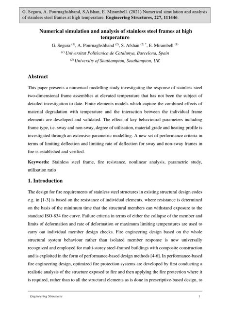 Pdf Numerical Simulation And Analysis Of Stainless Steel Frames At High Temperature