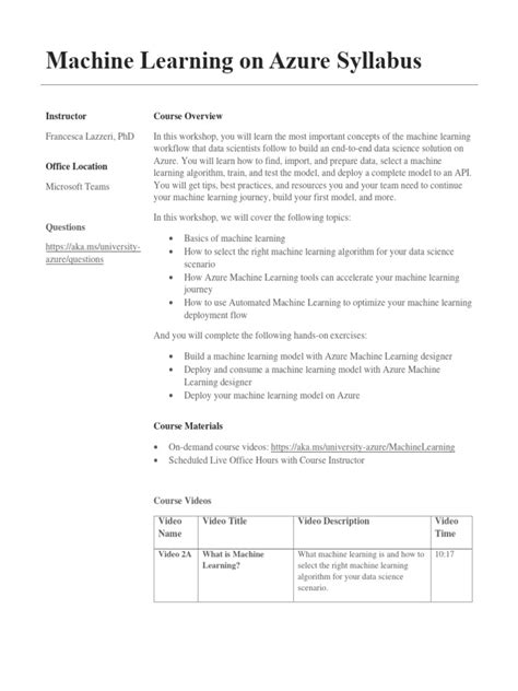 machine learning on azure syllabus 6oct2020 pdf microsoft azure