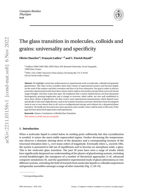 Pdf The Glass Transition In Molecules Colloids And Grains