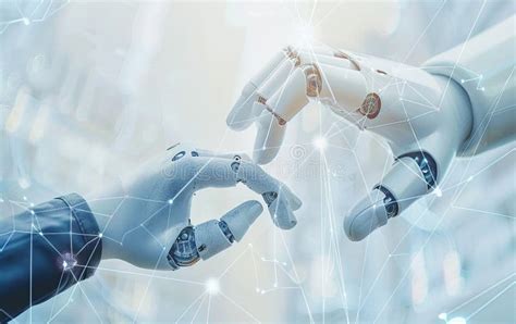 Ai Machine Learning Hands Of Robot And Human Touching On Big Data