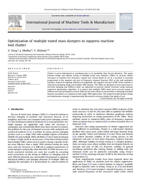 Pdf Optimization Of Multiple Tuned Mass Dampers To Suppress Machine