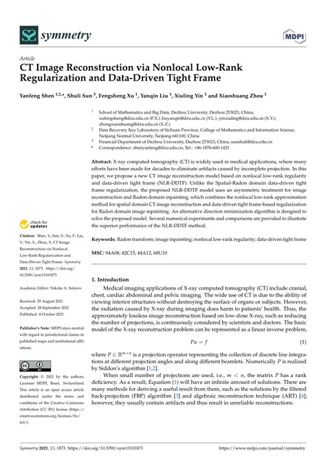 Pdf Ct Image Reconstruction Via Nonlocal Low Rank Regularization And
