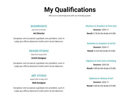 Summary Of Qualifications Css Template By Nicepage
