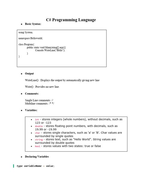 C Programming Language Basic Syntax Pdf