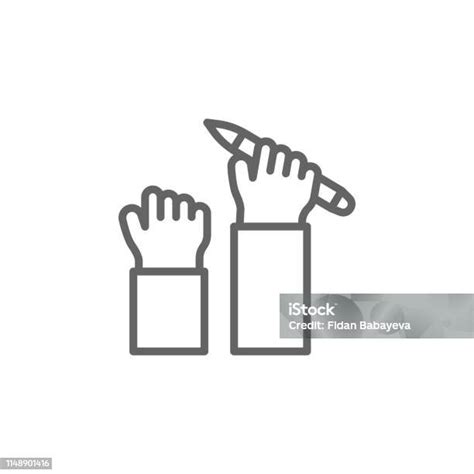 펜 지원 손 개요 아이콘입니다 비즈니스 일러스트 라인 아이콘의 요소입니다 기호와 기호는 웹 로고 모바일 앱 Ui Ux에 사용할 수 있습니다 개념에 대한 스톡 벡터 아트 및