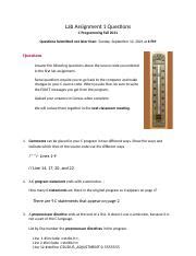 Lab Assignment Questions Doc Lab Assignment Questions C Programming Fall Questions