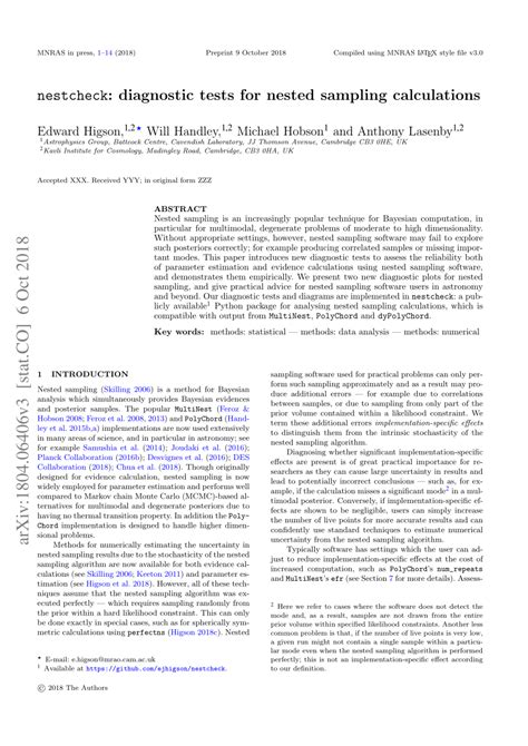 Pdf Nestcheck Diagnostic Tests For Nested Sampling Calculations