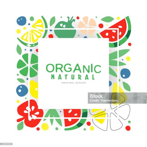 유기농 천연 과일로 만든 정사각형 프레임 열 대 여름 과일 배너 포스터 카드 템플릿 디자인 벡터 일러스트 레이 션 감귤류 과일에 대한 스톡 벡터 아트 및 기타 이미지