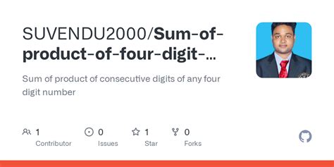 GitHub SUVENDU Sum Of Product Of Four Digit Number Sum Of Product Of Consecutive Digits