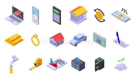 cash flow icons set isometric vector refund cycle arrow stock