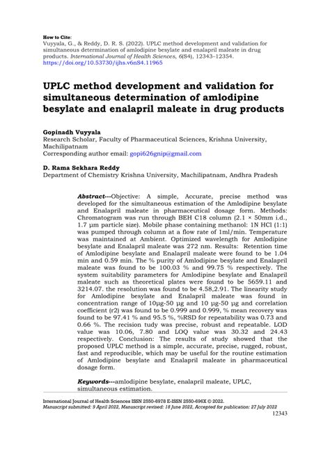 Pdf Uplc Method Development And Validation For Simultaneous Determination Of Amlodipine