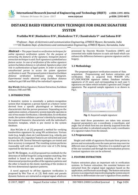 Distance Based Verification Technique For Online Signature System Pdf
