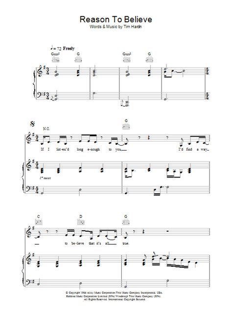 Reason To Believe By Rod Stewart Sheet Music For Piano Vocal Guitar
