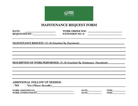 Maintenance Request Form In Word And Pdf Formats