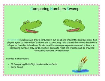 Comparing Numbers Board Game By Miss KeDenise TPT